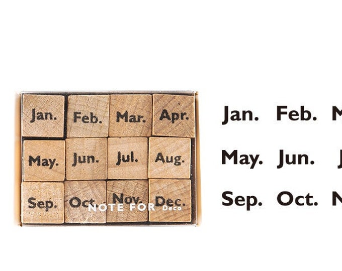 Set of 12 Month Stamp, Months of the Year Wooden Stamp, Rubber Stamp ...