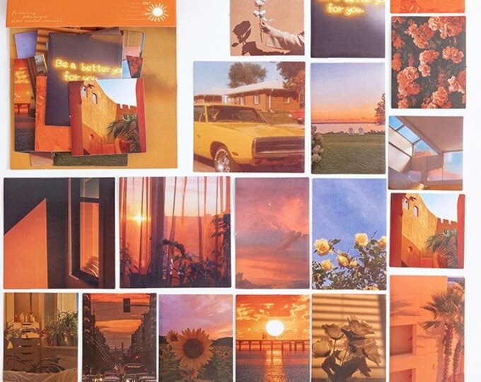 40 PCS Orange Aesthetic Sticker Pack, Junk Journal Kit, Clouds, Sky ...