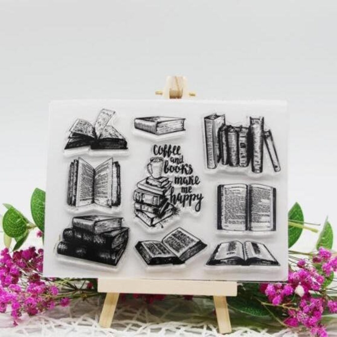 Books Clear Stamp, Book Shelves Rubber Stamp, Book Club, Reading ...