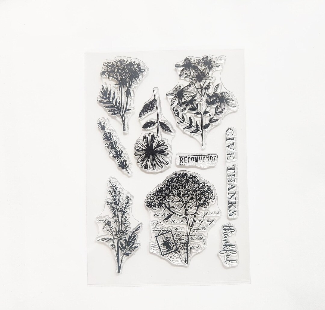 Flower Stamp, Botanicals Clear Transparent Stamp, Plants Rubber Stamp ...
