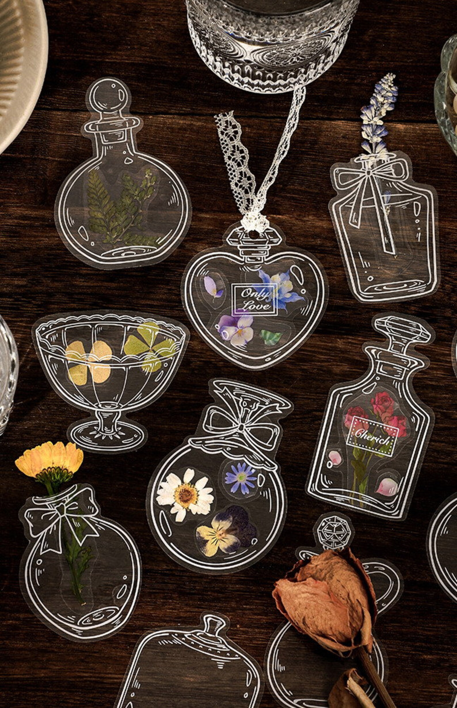 40 Pcs White Various Glass Bottle Theme Clear Sticker for - Etsy