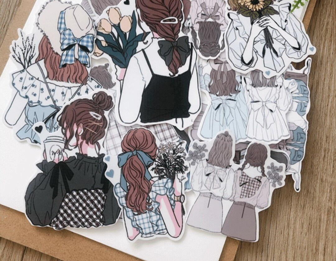 17 Pcs Dreamy Girl Stickers Pack, the Back Shadow of Girls Sticker ...