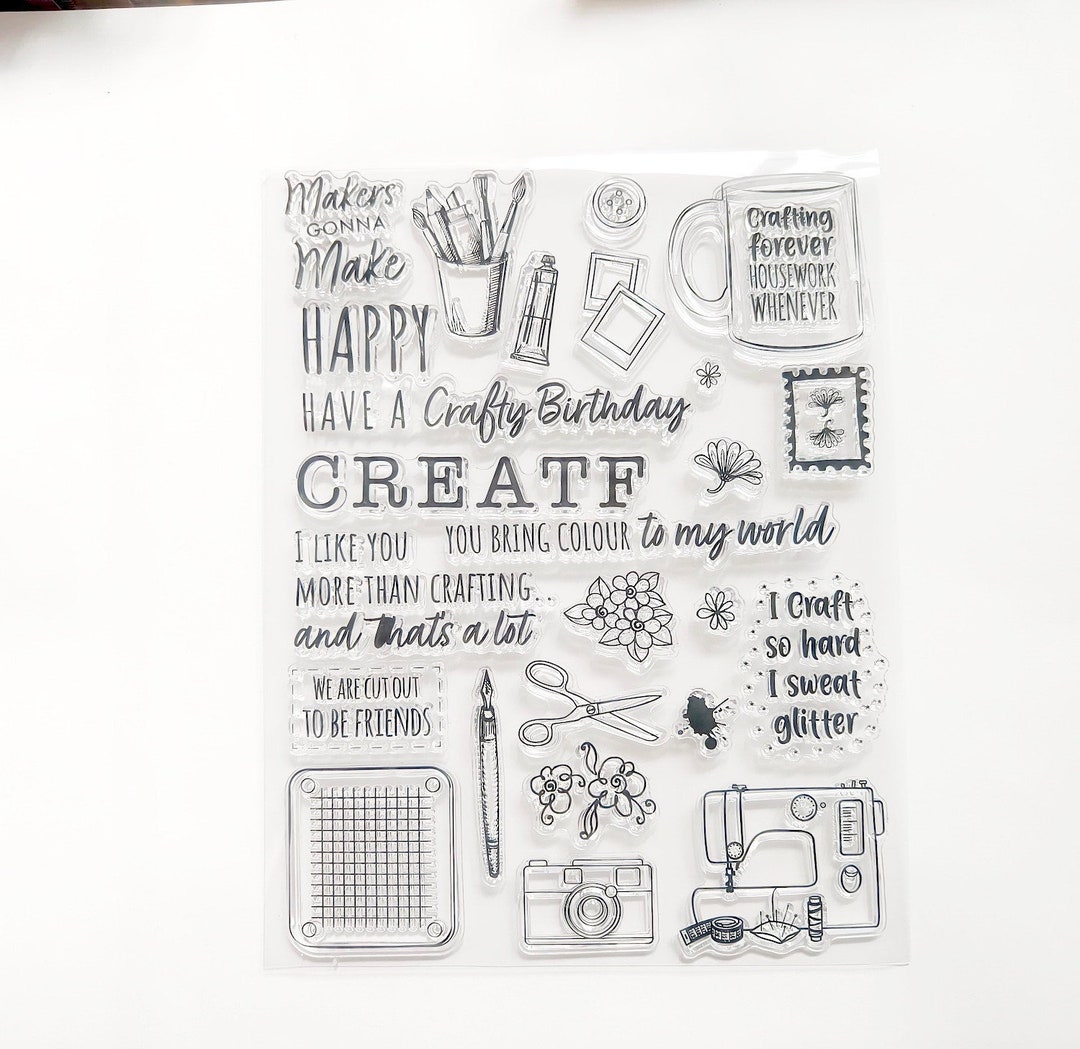 My Crafty Stamp Set, Sewing Clear Stamp, Palette Paintbrush Rubber ...