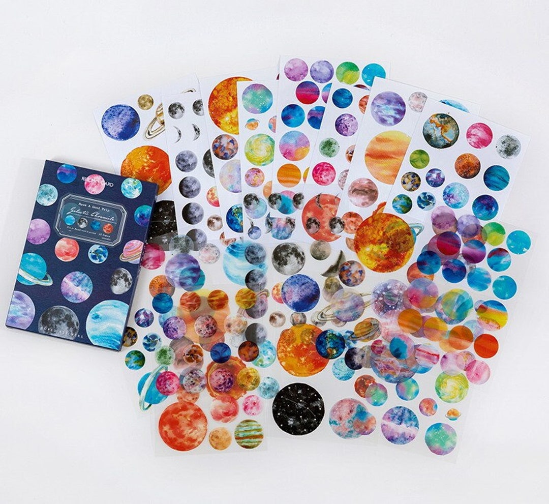 16 Sheets Aesthetic Celestial Planets Theme Clear Sticker, PVC Sticker ...