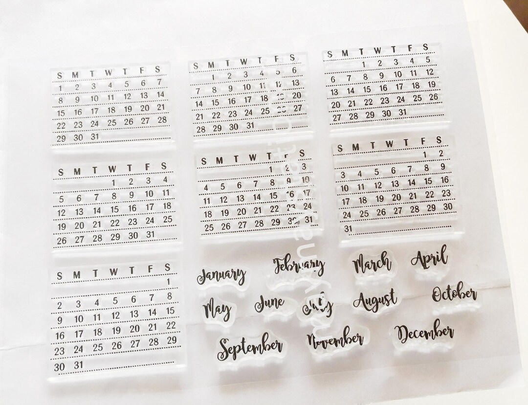 Calendar Clear Stamp, Months of the Year Stamps, Days of the Month ...