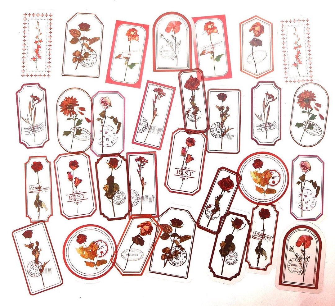 30 Pcs Red Rose Clear Sticker, Bullet Journal, Resin Art, Ephemera, Red ...
