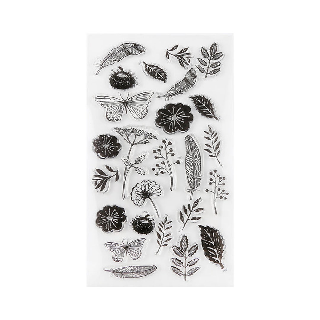 Leaves Flowers Stamp, Flora and Fauna Clear Transparent Stamp ...