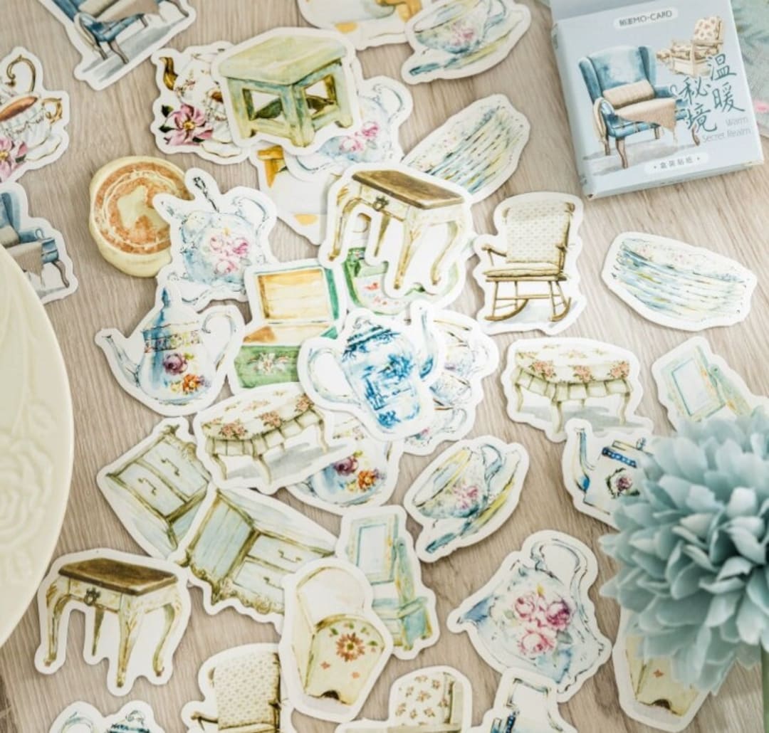 46 Pcs Retro Household Items Sticker Interior Deco Sticker - Etsy