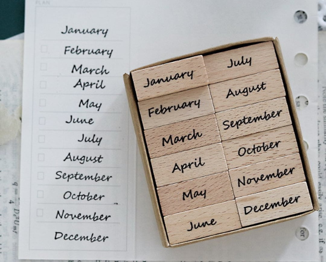 12 PCS Months Stamp, Monthly Wooden Stamp, Rubber Stamp, Wood Stamp ...