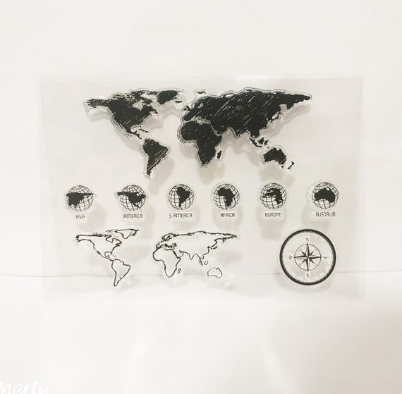 Compass Stamp World Map Clear Transparent Stamp Globe Rubber | Etsy