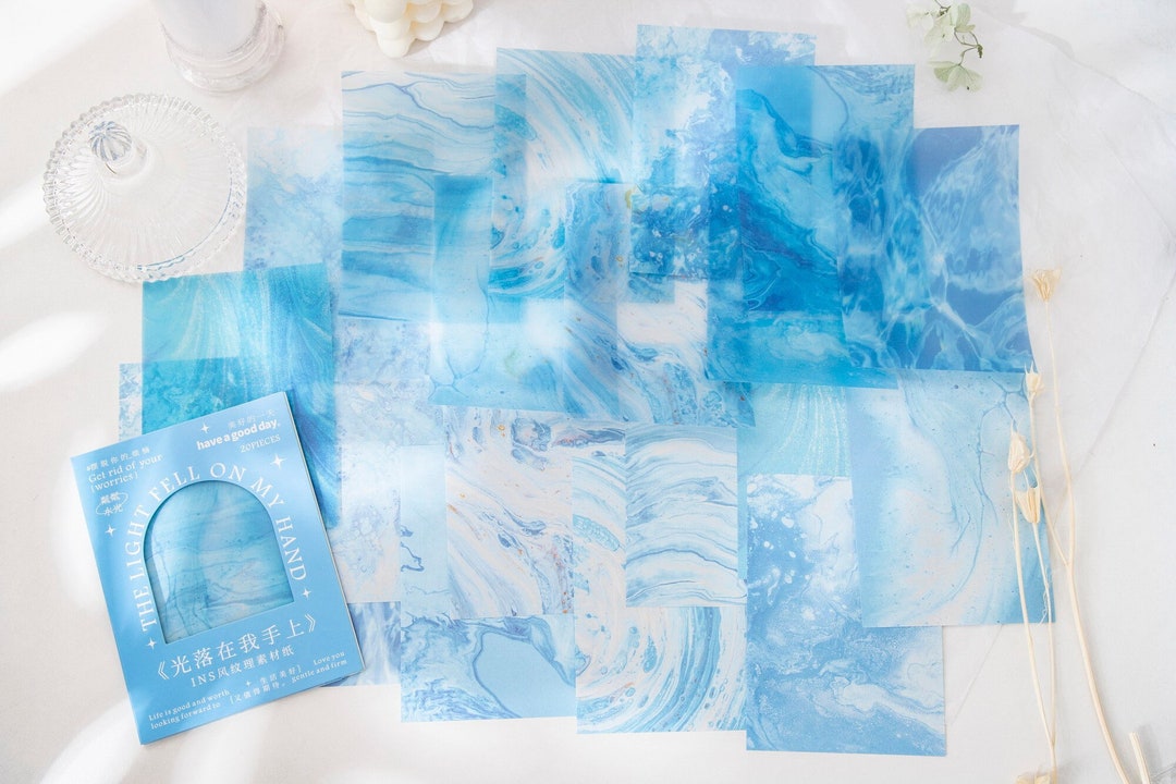 20 Pcs Blue Marbling Vellum Paper Pack, Blue Marble Vein Matte Paper ...