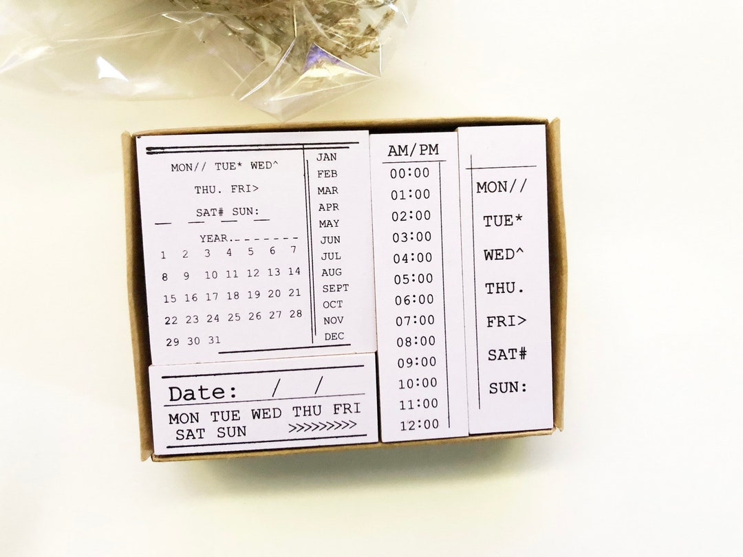 Set of 4 Calendar Rubber Stamp, Bullet Journal Stamp, Days of Week ...