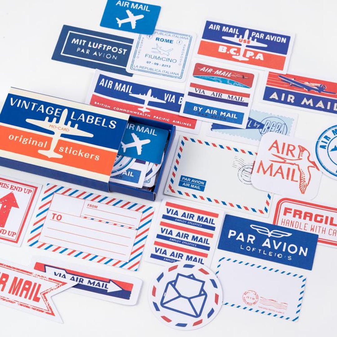 60 Pcs Airmail Sticker, Par Avion Stamp Sticker, Postal, Scrapbook ...