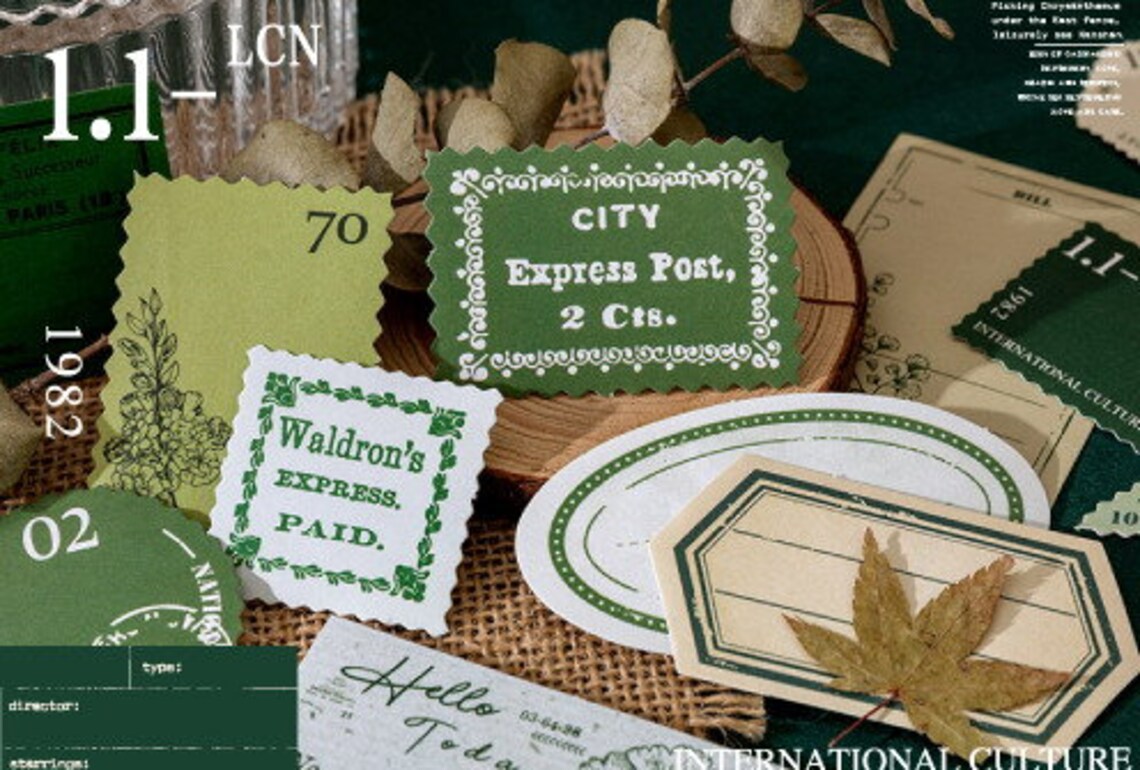 40 Pcs Green Vintage Labels Sticker Memo Sticker Flakes | Etsy