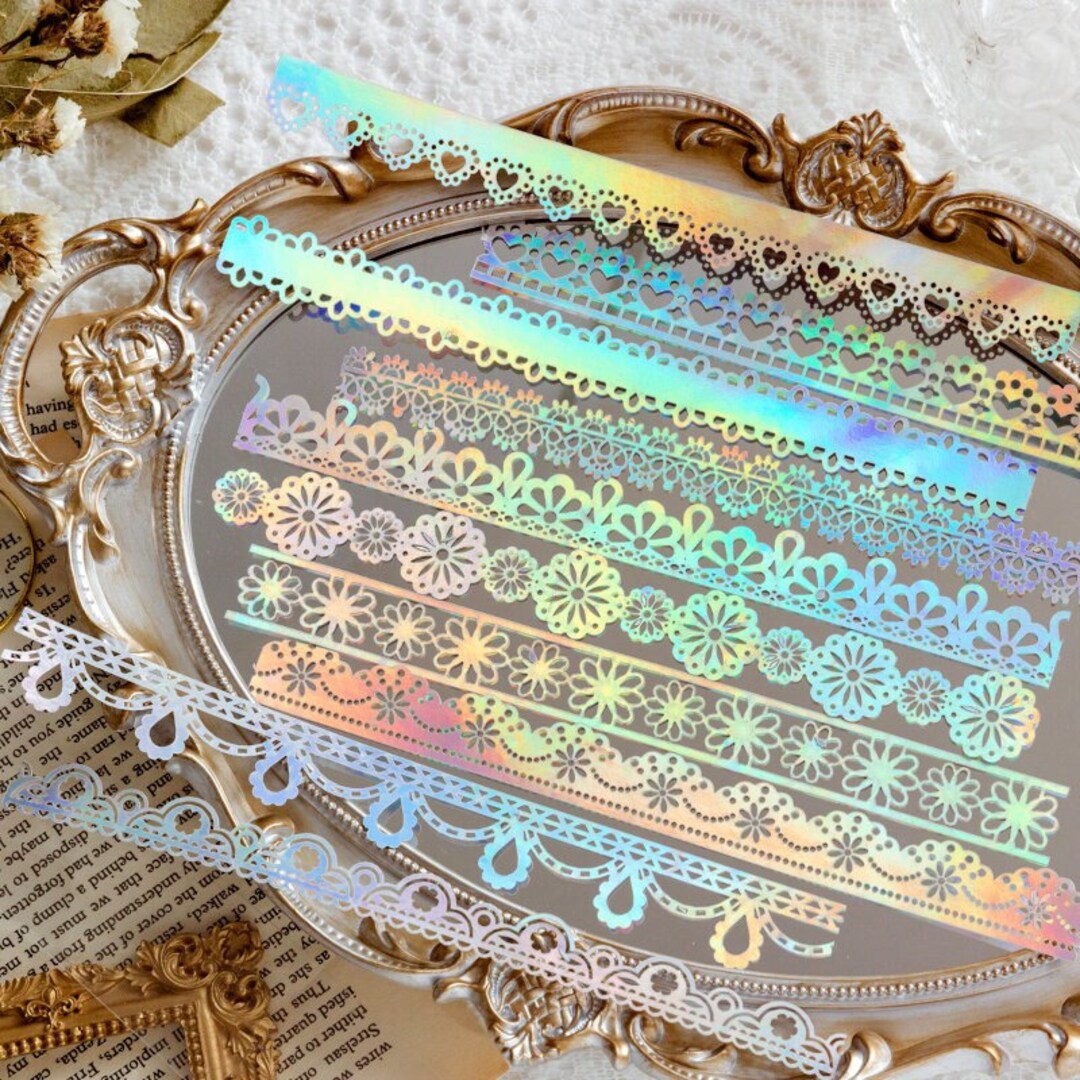 10 Pcs Silver Foil Various Long Strips Lace Paper, Holographic Snow ...