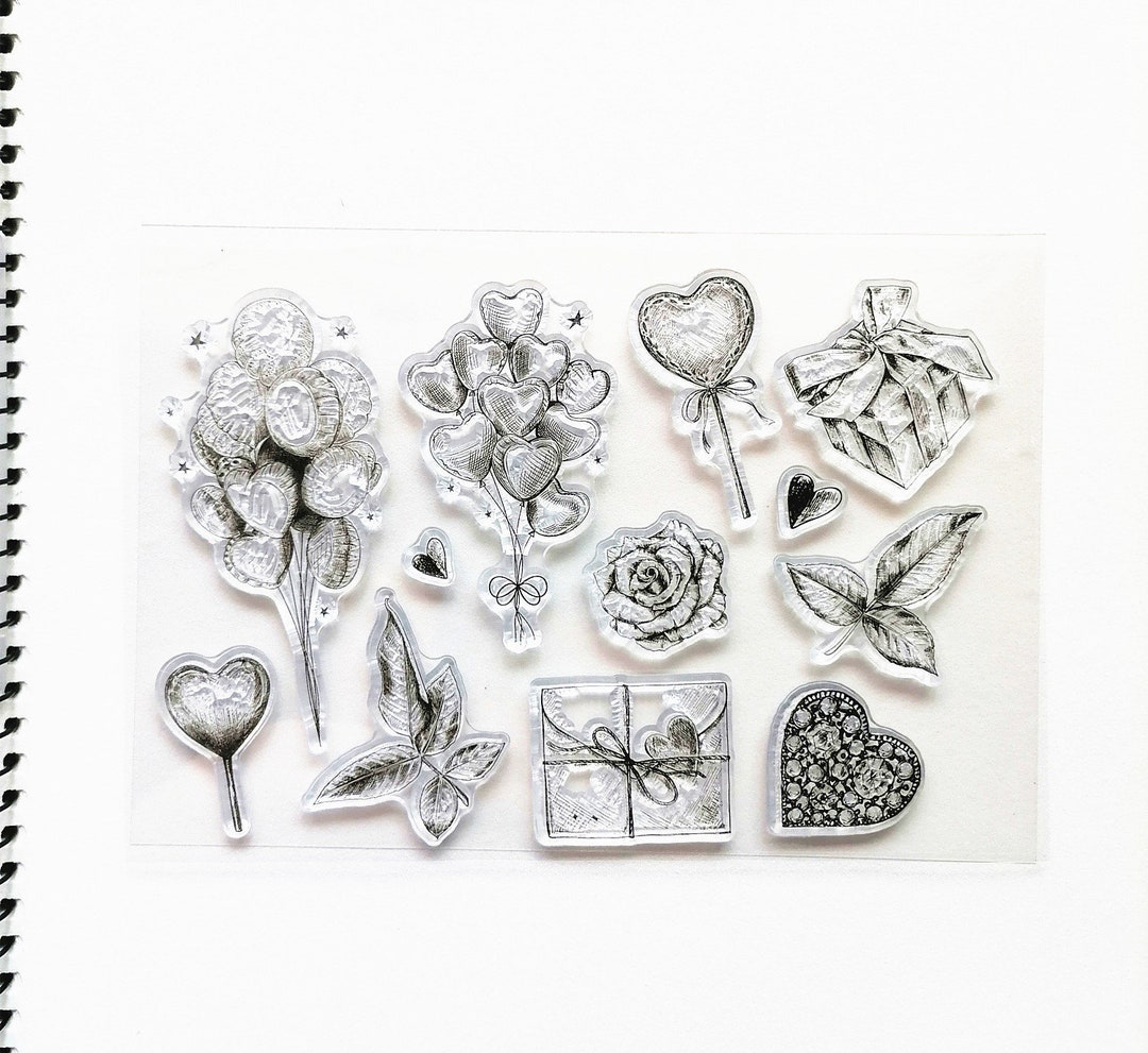 Balloons Stamps, Heart Balloon Clear Stamps, Helium Rubber Stamp ...