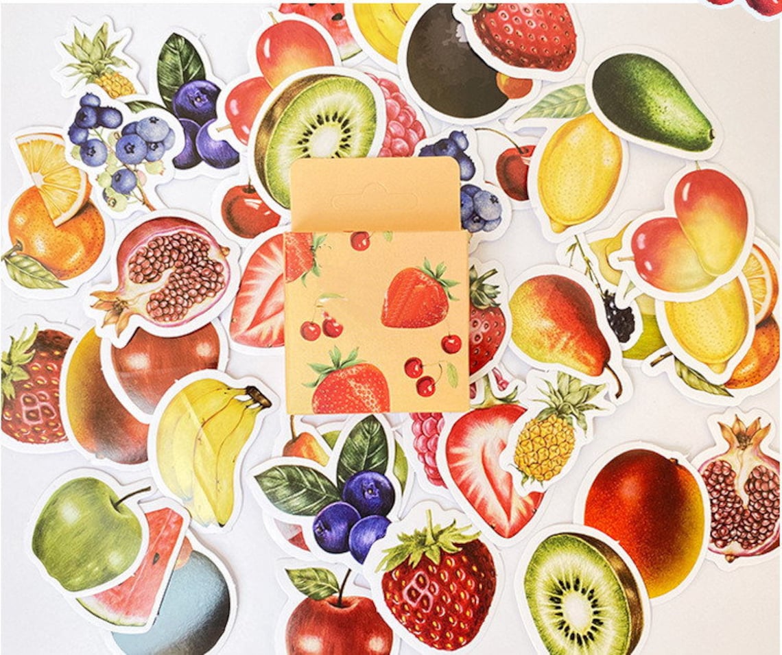 46 Pcs Fruits Sticker Fruit Plant Sticker Flakes Scrapbook | Etsy