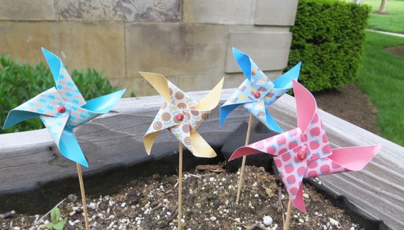 Mini Pinwheels Wind Spinners for Window Box Garden Cake | Etsy