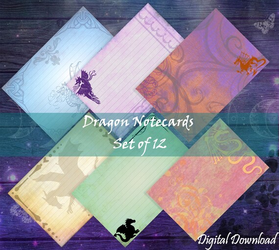 Dragon Notecard Set of 12 Printable Notecards Dragon Note - Etsy