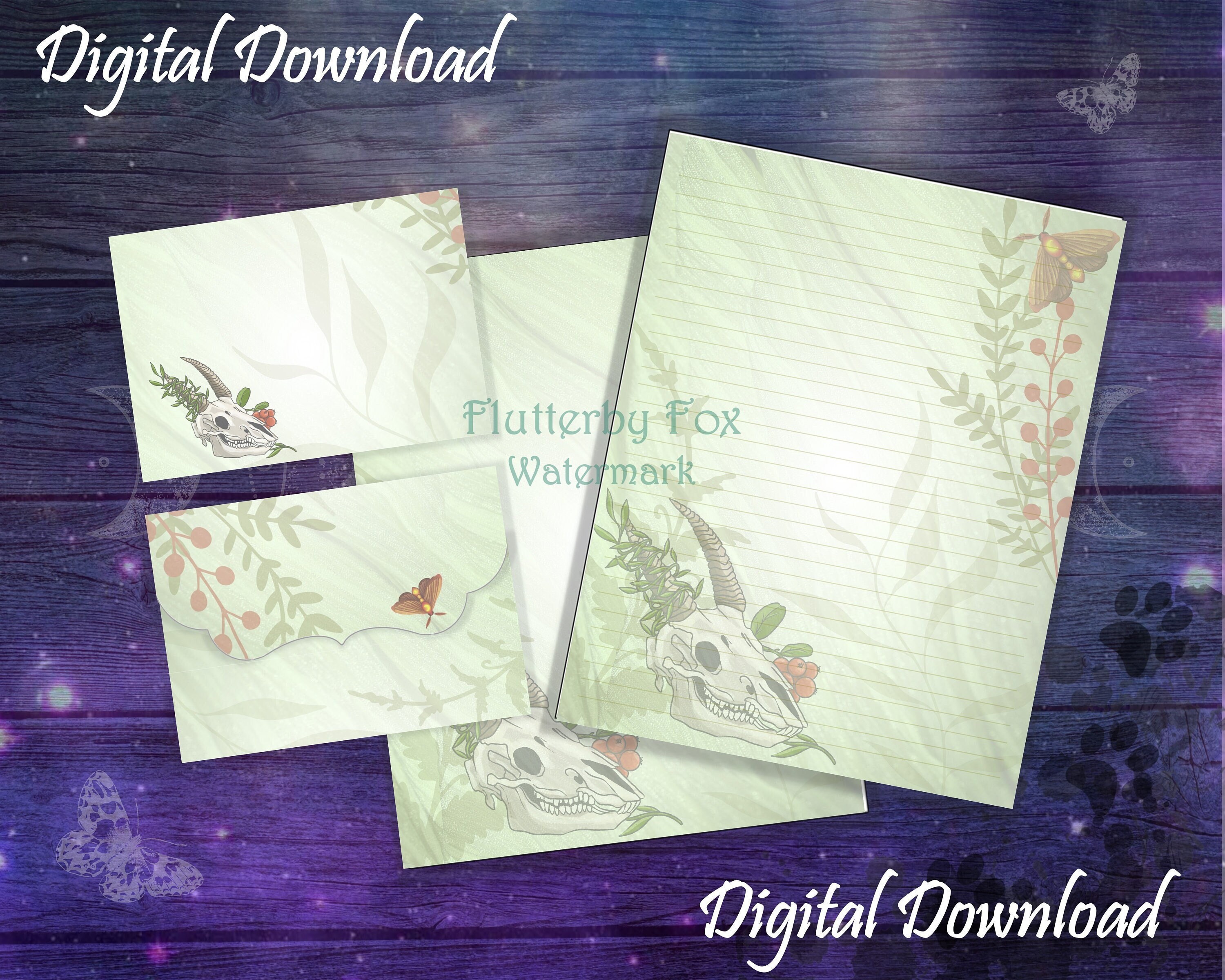 Forest Skull Writing Paper Digital Woodland Stationery - Etsy