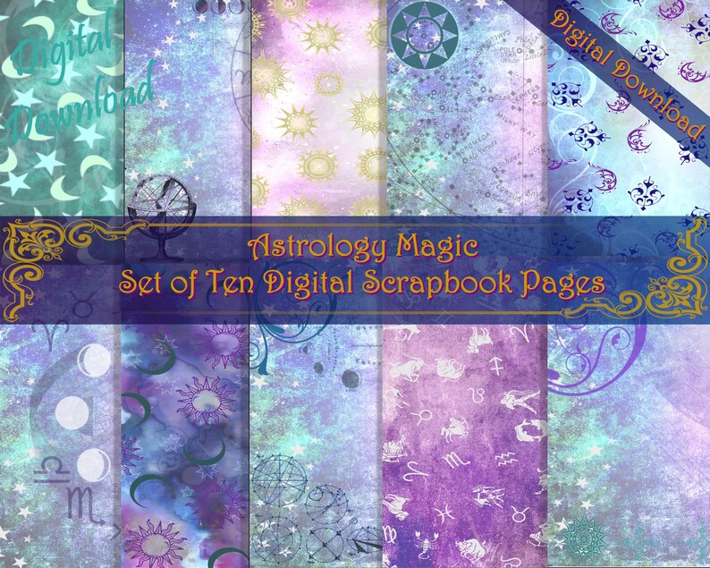 Astrology Magic Scrapbook Paper Set | Printable Scrapbook Paper ...