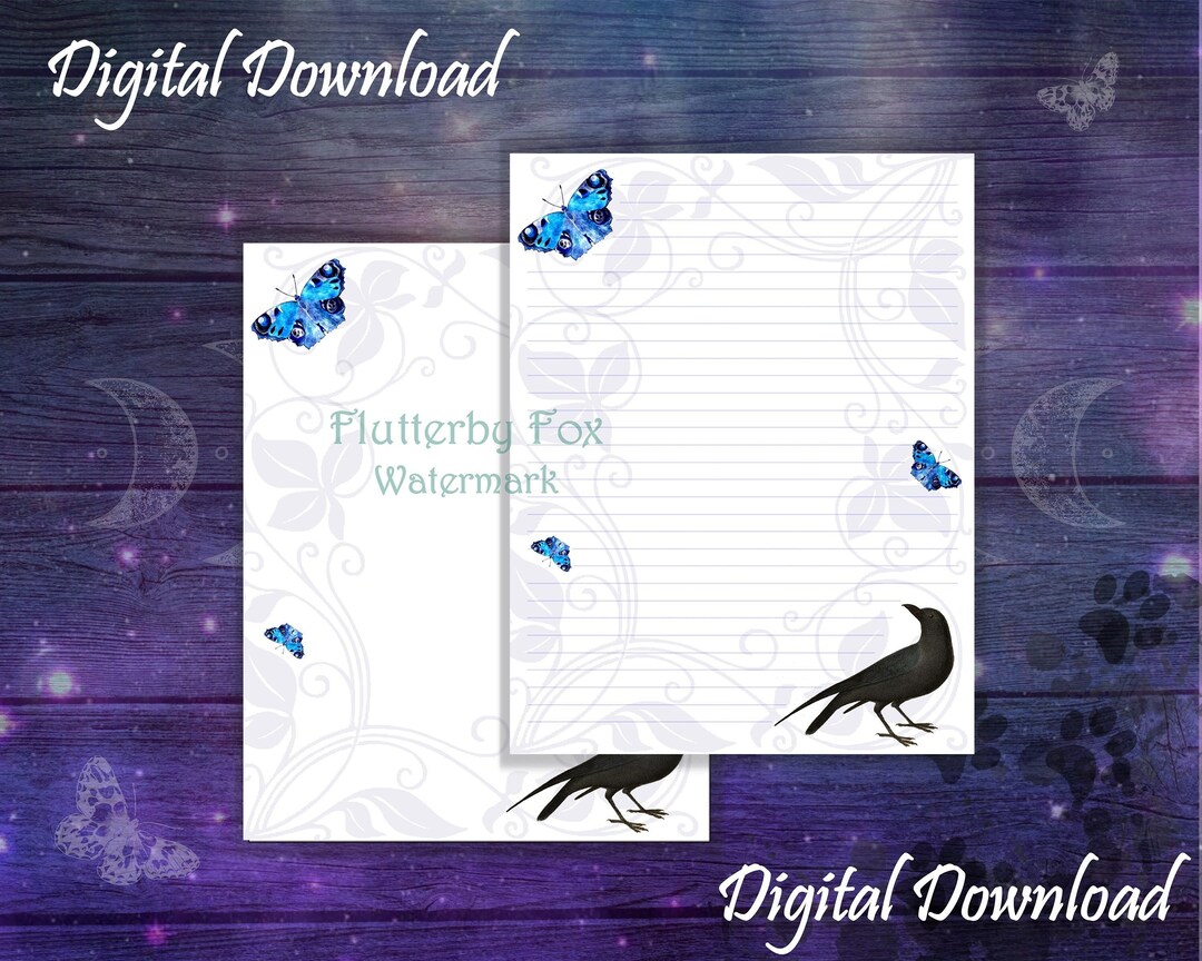 Crow Letter Paper Butterfly Writing Pages Printable Raven - Etsy