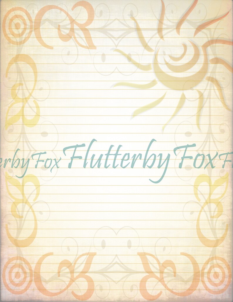 Printable Sun Page Sun Writing Paper Sun Letter Paper Sun Journal Sun ...