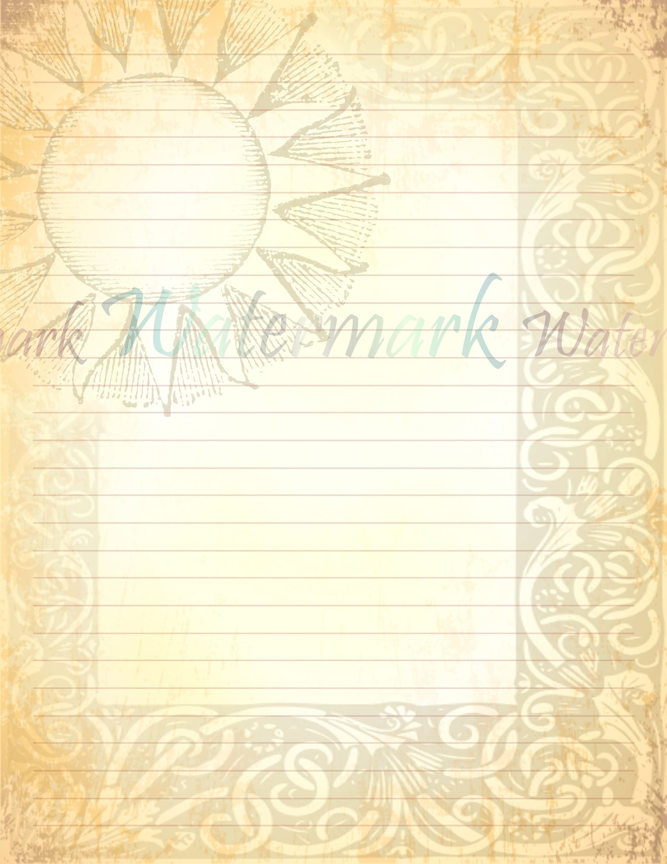 Sun Writing Paper Sunshine Digital Pages Printable Sun Letter Paper Sun ...