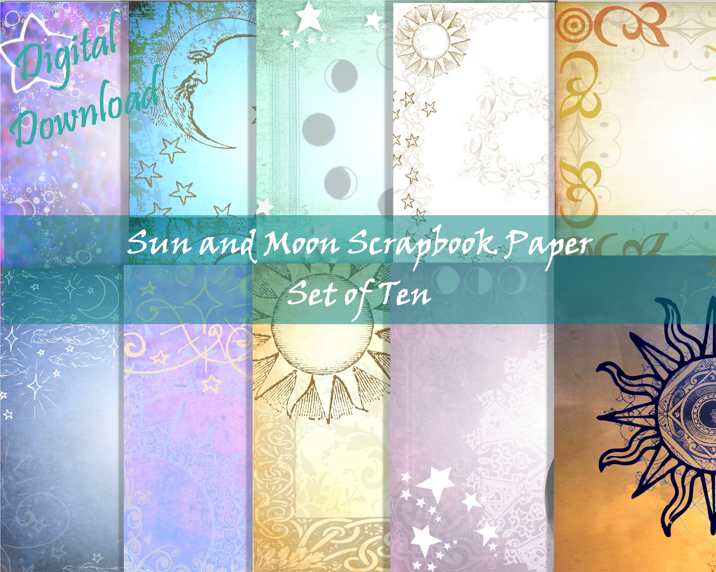 Scrapbook Paper Moon and Sun Scrapbook Set Moon Scrapbooking Night Sky ...