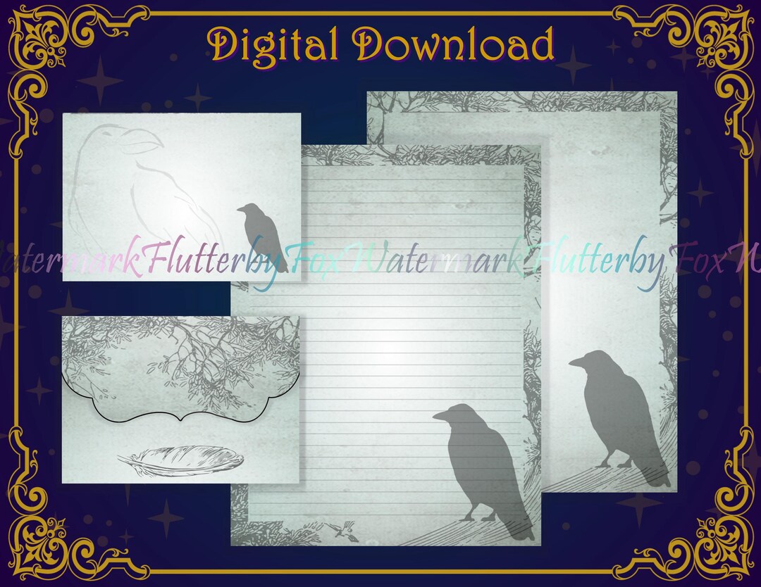 Printable Raven Paper | Raven Stationery | Crow Stationery | Blackbird ...
