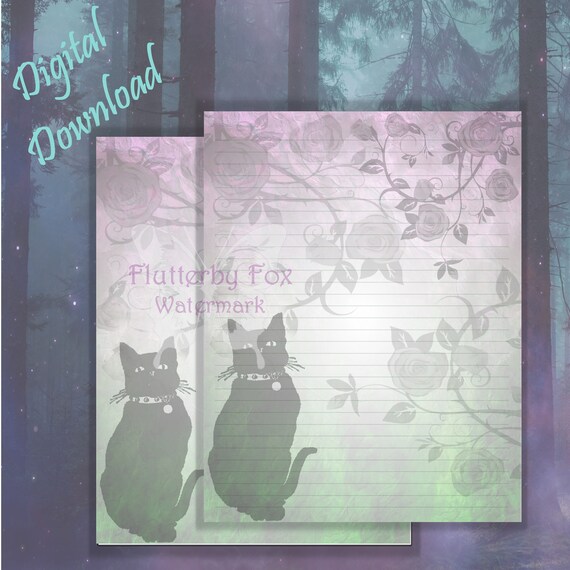 Printable Black Cat Pages Cat Stationery Cat Writing Paper | Etsy