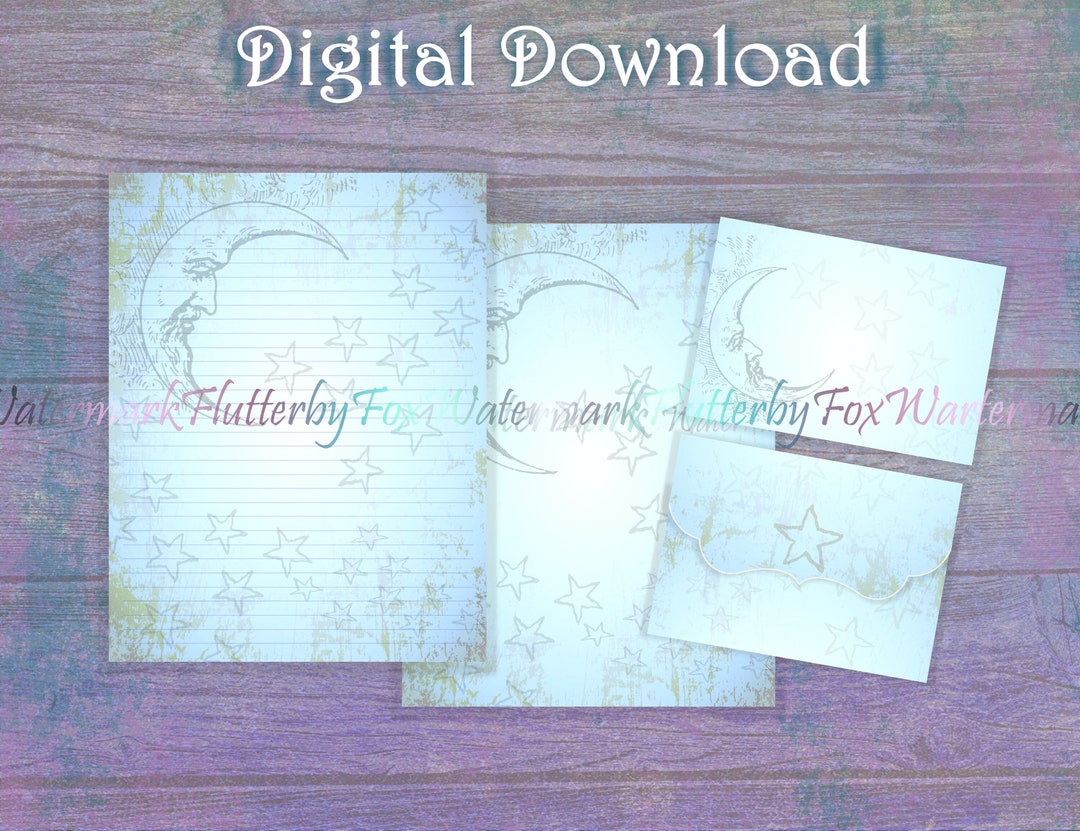 Blue Moon Writing Paper Printable Moon Pages Moon Stationery Fairy Tale ...