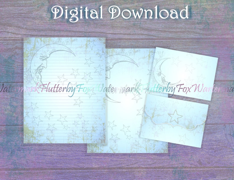 Blue Moon Writing Paper Printable Moon Pages Moon Stationery Fairy Tale ...
