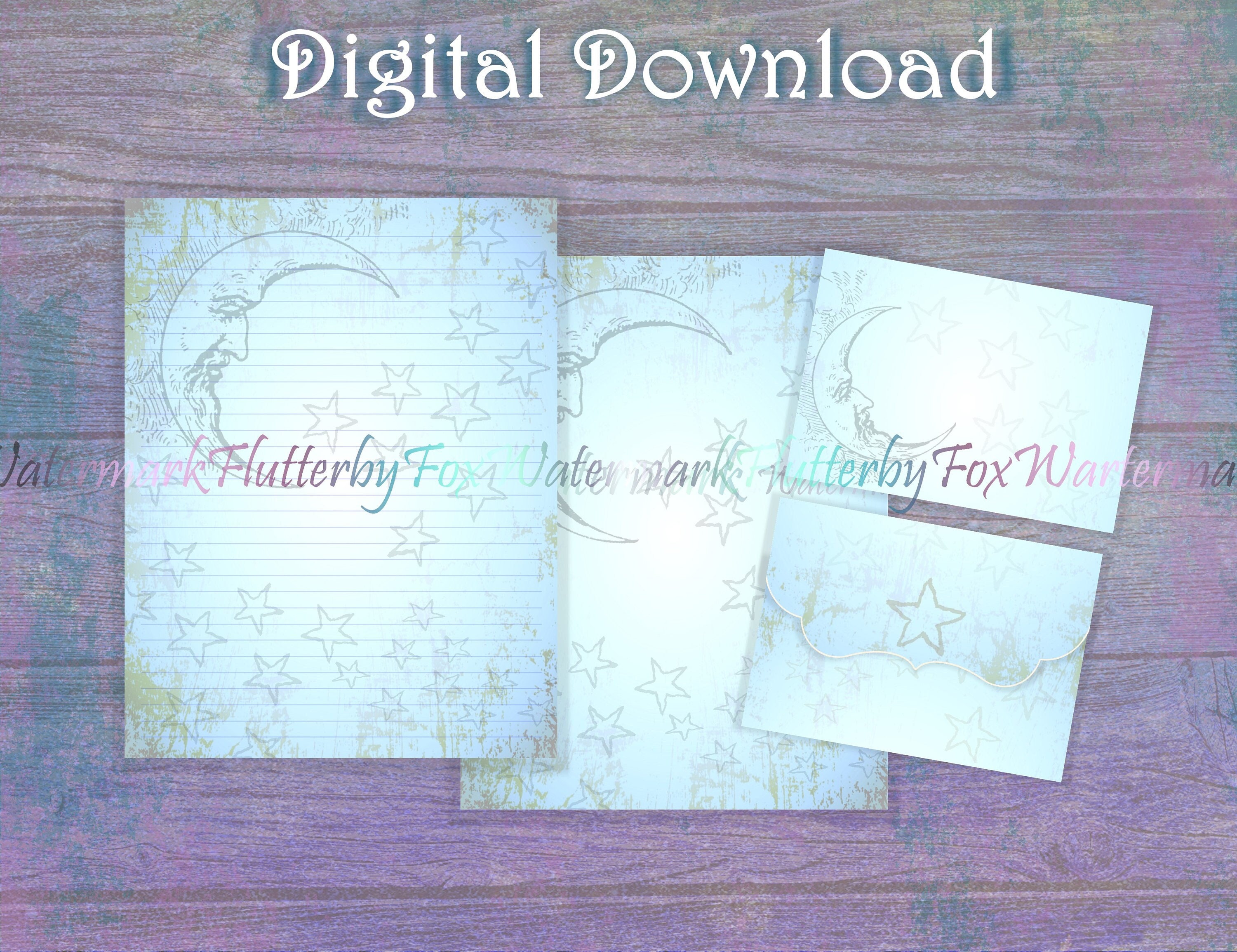 Blue Moon Writing Paper Printable Moon Pages Moon Stationery Fairy Tale ...