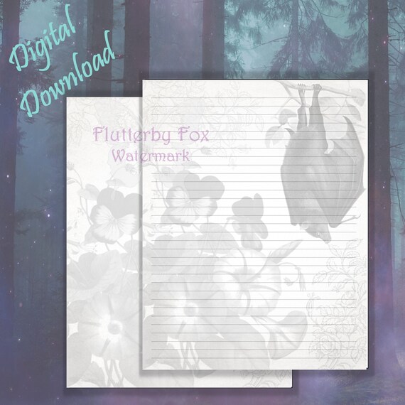 Floral Bat Paper Printable Bat Page Bat Stationery | Etsy