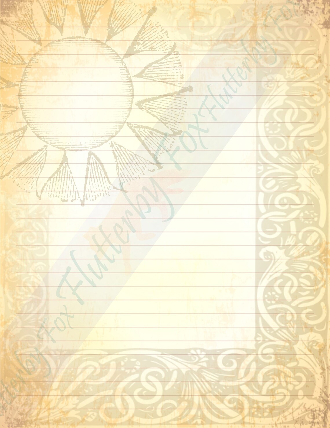 Sun Writing Paper Sunshine Digital Pages Printable Sun | Etsy