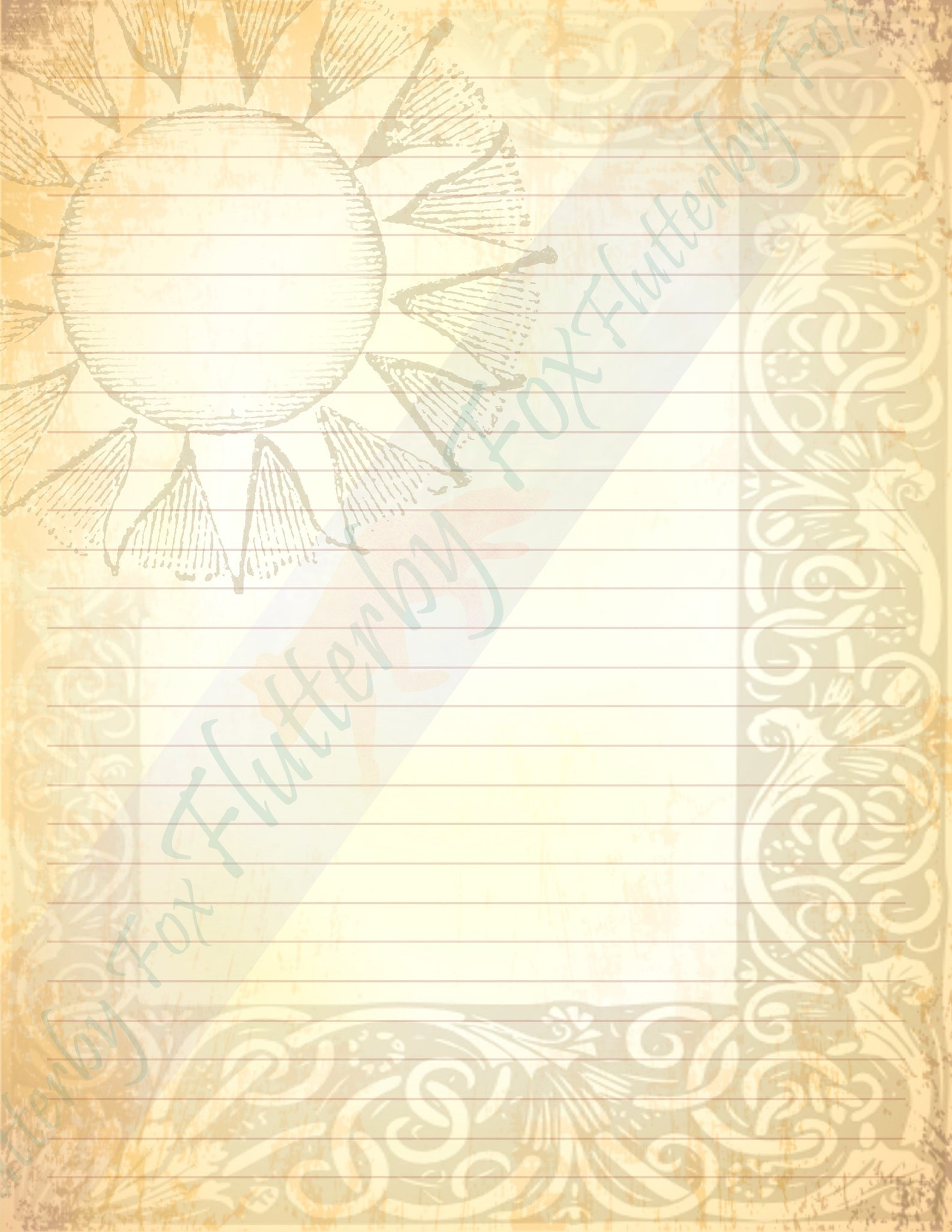 Sun Writing Paper Sunshine Digital Pages Printable Sun | Etsy