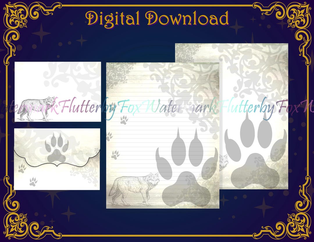Wolf Print Lined Writing Paper | Wolf Journal Pages | Wolf Stationery ...