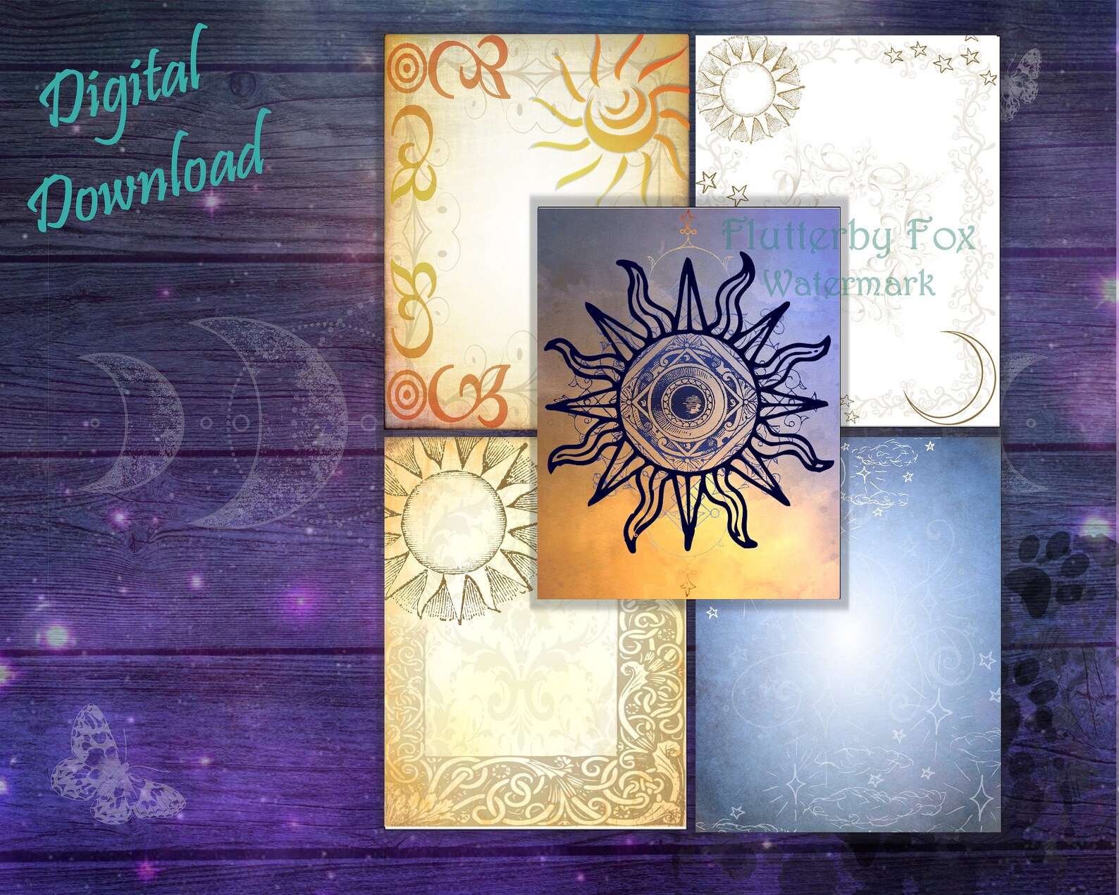 Sun and Moon Junk Journal Paper Night Sky Writing Paper Moon Scrapbook ...
