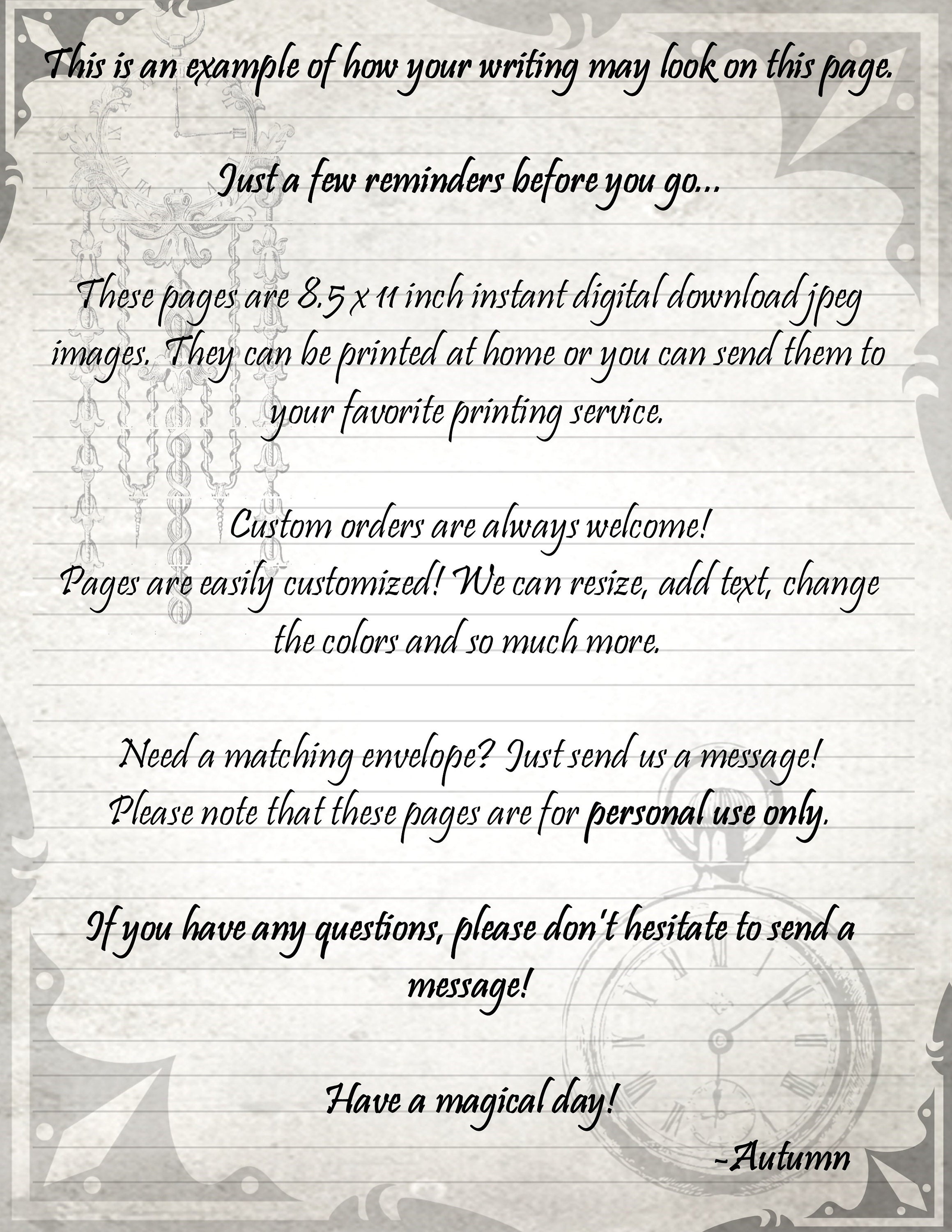 Ticking Clocks Paper Printable Clock Page Clock Writing Paper Junk ...