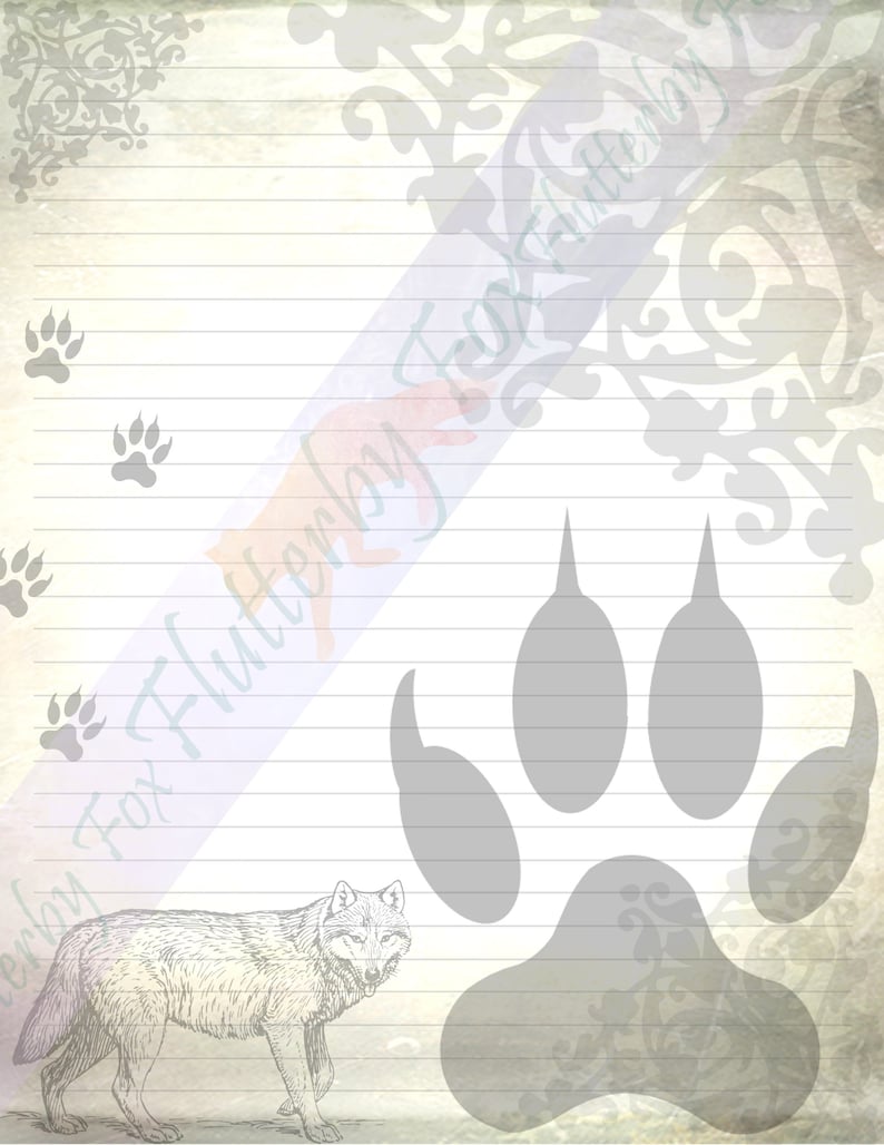 Wolf Print Lined Writing Paper Wolf Journal Pages Wolf | Etsy