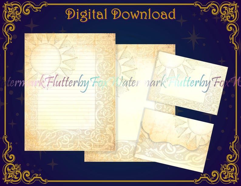 Sun Writing Paper | Sunshine Digital Pages | Printable Sun Letter Paper ...