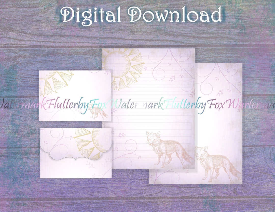 Fox Printable Page Fox Stationery Fox Writing Paper Purple Stationery ...