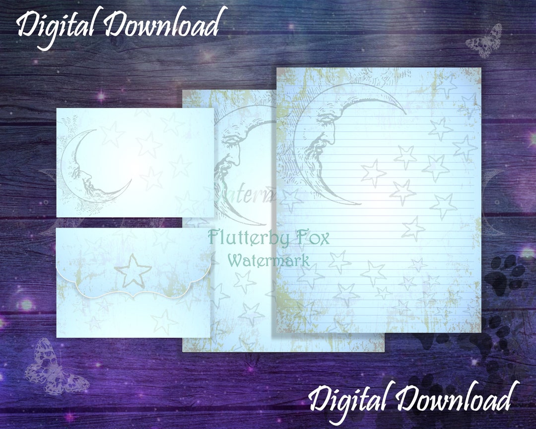 Blue Moon Writing Paper Printable Moon Pages Moon Stationery Fairy Tale ...