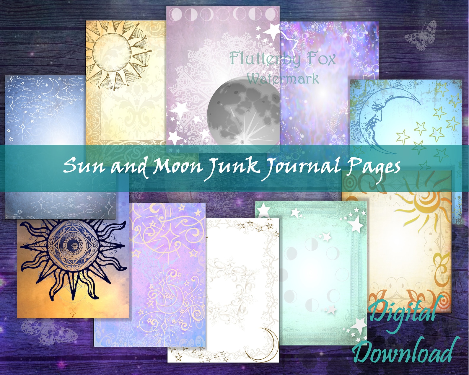 Sun and Moon Junk Journal Paper Night Sky Writing Paper Moon Scrapbook ...