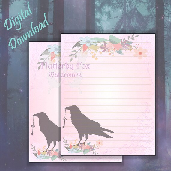 Digital Download Raven Paper Floral Raven Page Crow | Etsy