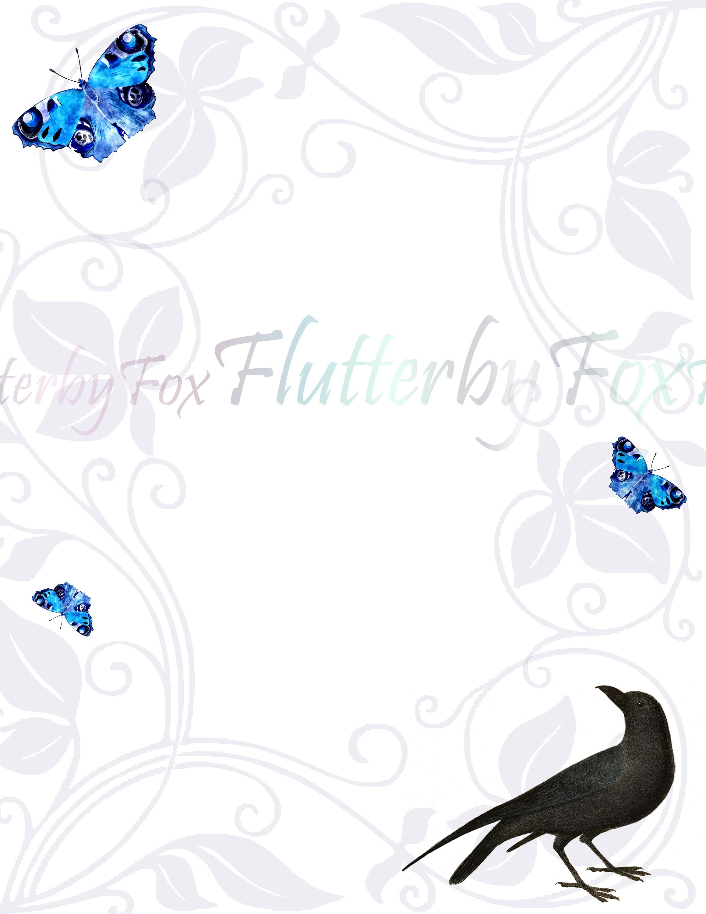 Crow Letter Paper Butterfly Writing Pages Printable Raven - Etsy