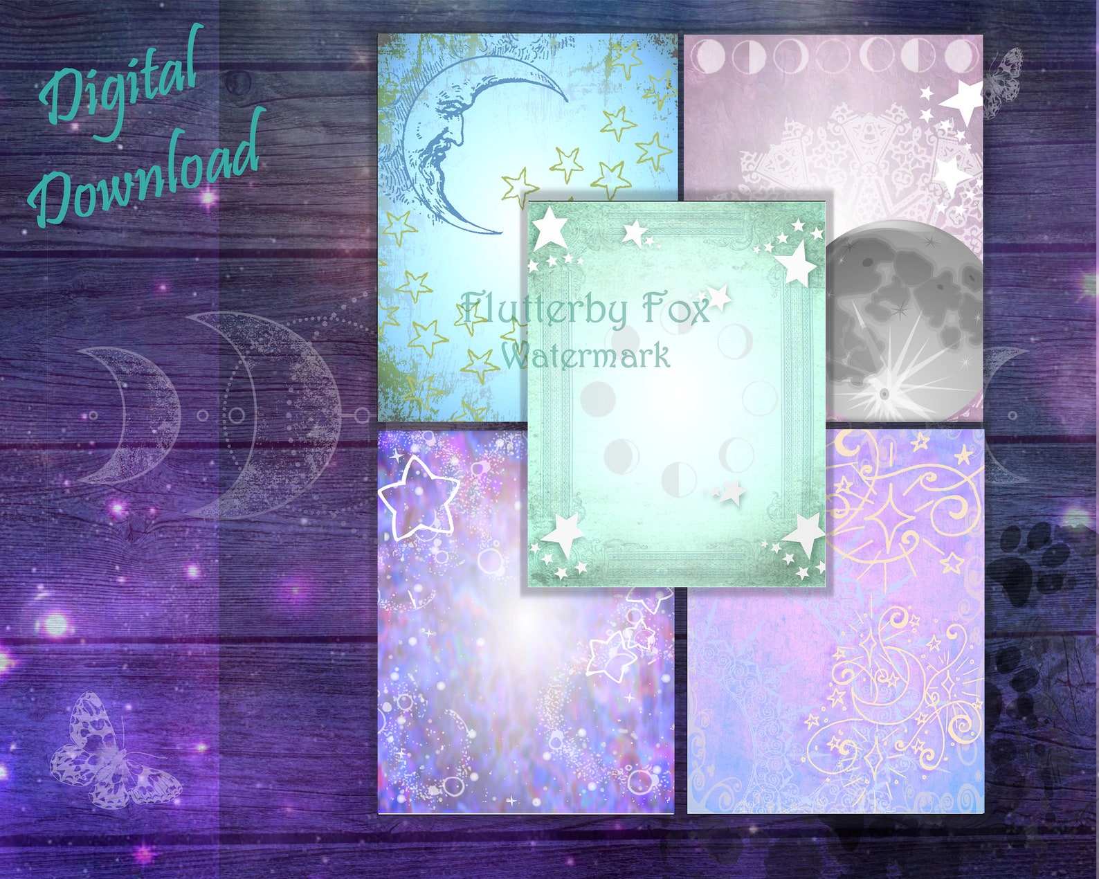 Sun and Moon Junk Journal Paper Night Sky Writing Paper Moon Scrapbook ...