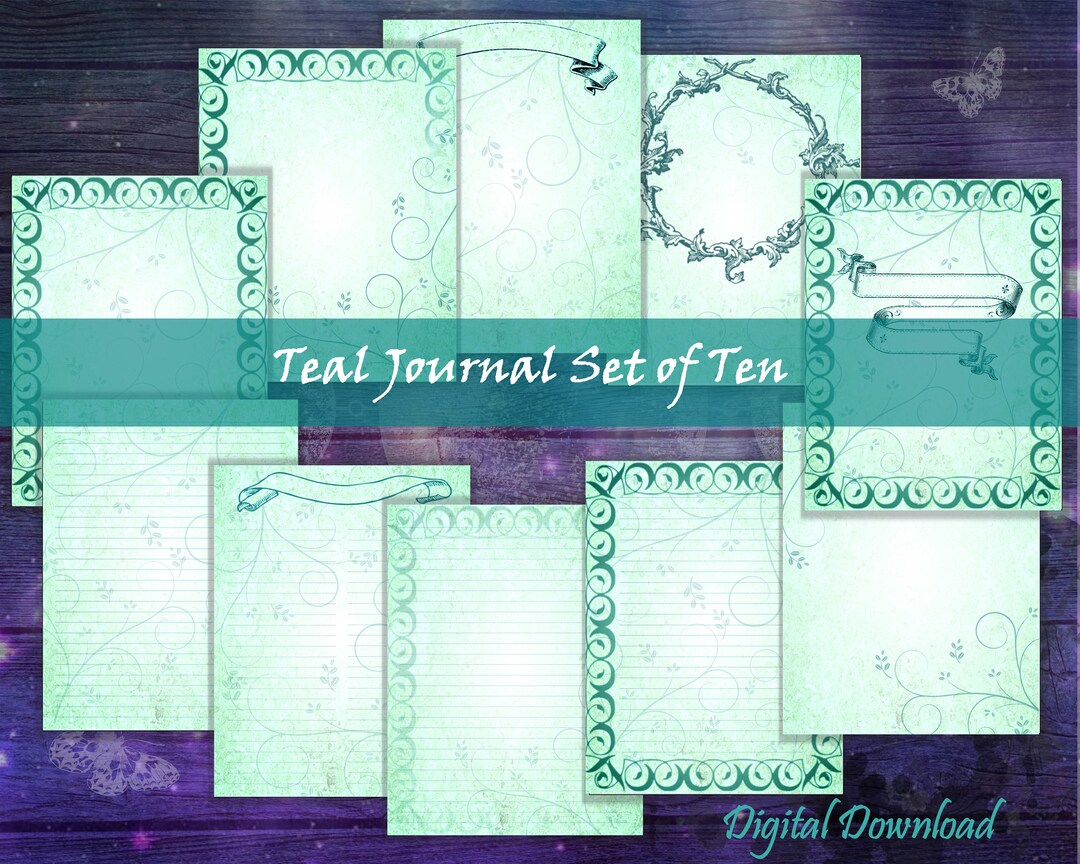 Teal Journal Set of Ten Printable Journal Writing Paper - Etsy
