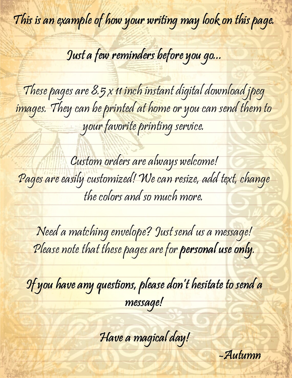 Sun Writing Paper Sunshine Digital Pages Printable Sun | Etsy